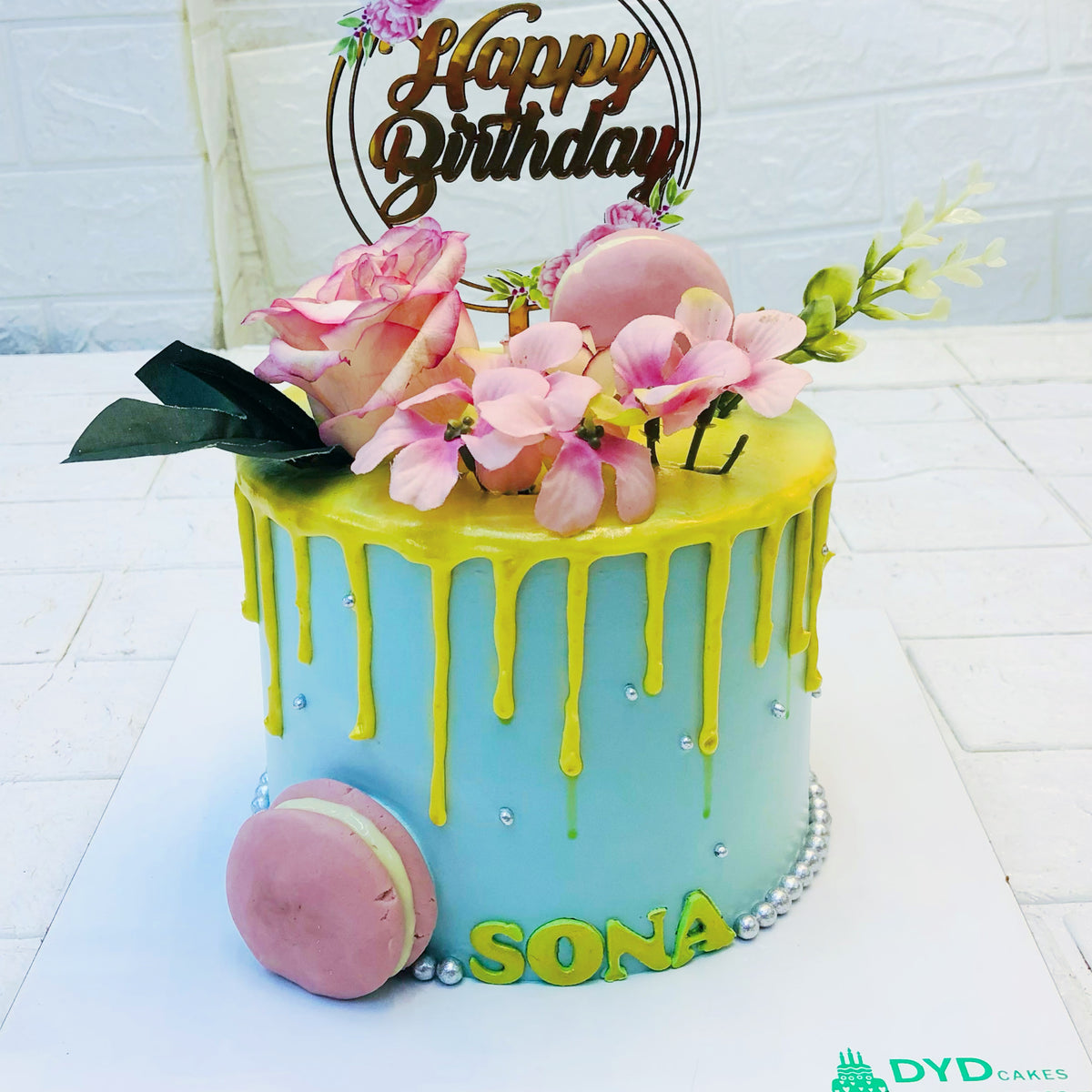 Beautiful Blue Yellow Flowers Cake – Bento Cakes Noida