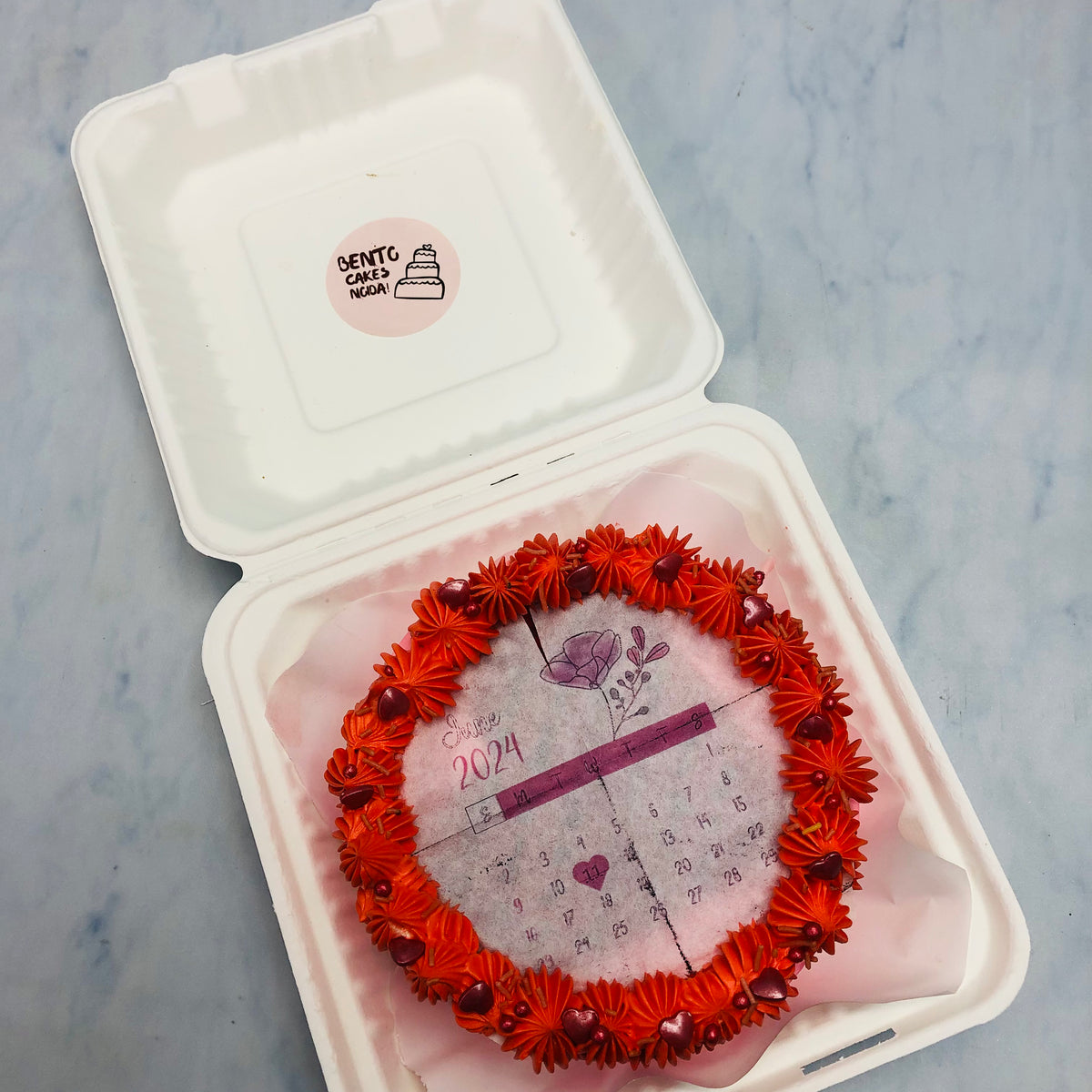 Orange Floral Theme Fire Bento Cake – Bento Cakes Noida