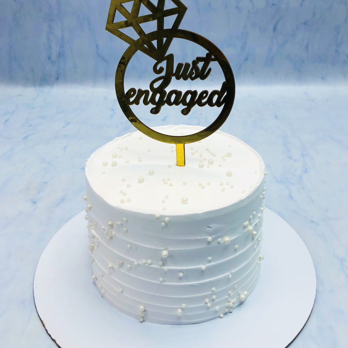 Pure White Just Engaged Cake – Bento Cakes Noida
