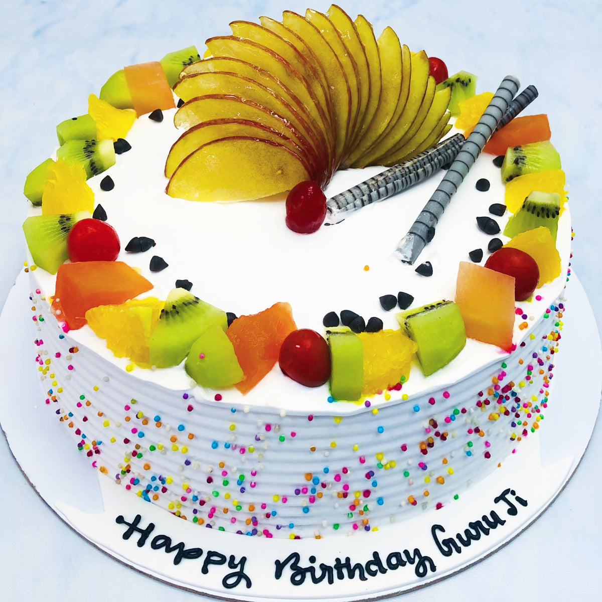 White Decorative Fruits Cake – Bento Cakes Noida