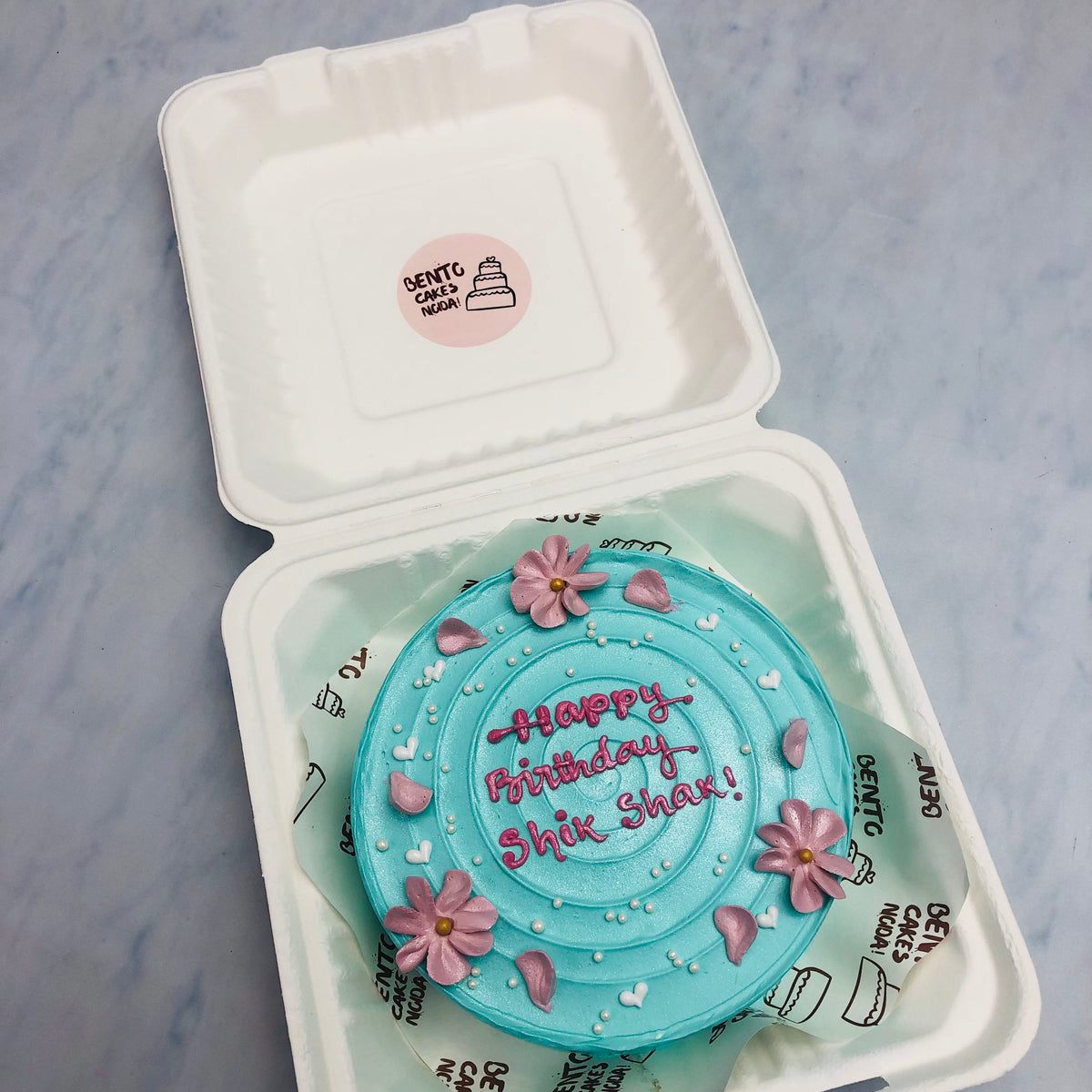 Dazzling Florals Theme Blue Bento Cake 2 – Bento Cakes Noida