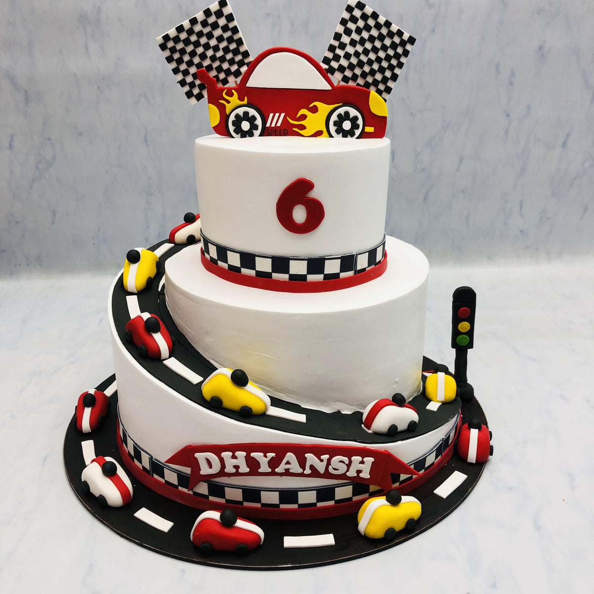 Racing Cars Track White Cake – Bento Cakes Noida