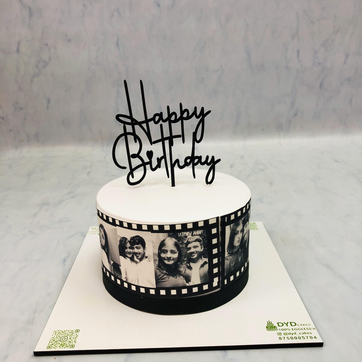 Black & White Reels Photo Theme Cake – Bento Cakes Noida